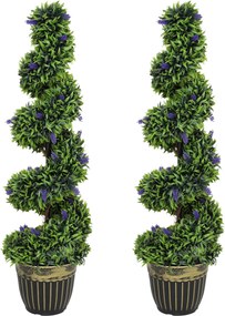 HOMCOM 2dílná sada umělých rostlin, spirálový design, cementový základ, zelená