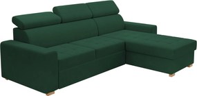 Rohová rozkládací sedací souprava do L MONSUM, 245 cm, s úložným prostorem Roh pohovky: Pravý roh, Barva látky: Smaragdově zelená (Monolith 37)