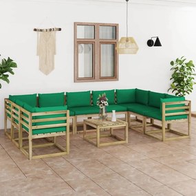 vidaXL 10dílná zahradní sedací souprava podušky impregnovaná borovice [3065044] Barva: Zelená