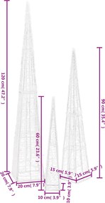 vidaXL Sada akrylových světelných LED kuželů 60/90/120 cm [328971] Barva: Modrá