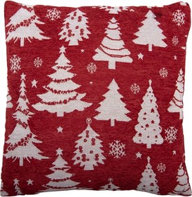 Bílo-červený dekorační polštář s vánočními stromky - 44*44*4 cm