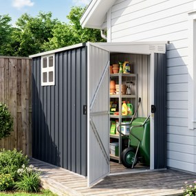 Metalový zahradní přístřešek Outsunny 2.6m² 128x193x181cm s pultovou střechou, oknem a zámkem, odolný proti počasí pro zahradní a venkovní použití Tm…