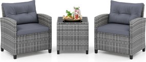 Costway Ratanová sada zahradního nábytku 3-dílný balkonový nábytek s 2 křeslem