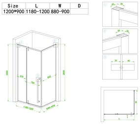 BPS-koupelny Obdélníkový sprchový kout HYD-OK12 120x90 černá/transparent