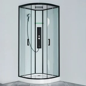 GLASS 90x90x225 Černý Masážní sprchový box čtvrtkruhový