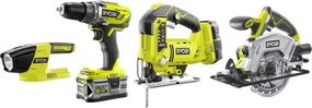 aku 18 V set (R18DD3 + RWSL1801 + R18JS + R18T + 1 x 5,0 Ah + 1 x 2 Ah baterie + nabíječka) Ryobi R18CK4A-252S