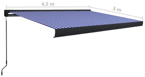 vidaXL Marketos Kazetová markýza s ručním ovládáním 450 x 300 cm modro-bílá