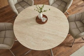 Kulatý jídelní keramický stůl Halia 120 cm travertin / šampaňský