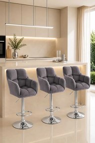 LuxuryForm DESIGN Barová židle AMALFI VELUR na stříbrné kulaté podstavě - tmavě šedá