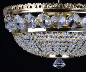 3 Bulbs Strass basket crystal chandelier with large cut octagons - Gold brass