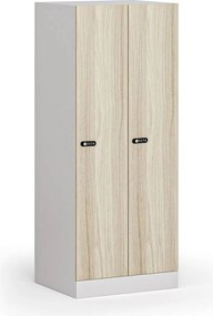 Snížená šatní skříňka S1, 2 oddíly, 1500 x 600 x 500 mm, demont, mechanický kódový zámek, laminované dveře, dub přírodní