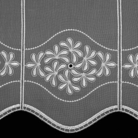 Rand Voálová vitrážová záclona 30186 lístečky, vyšívaná s bordurou, bílá, výška 45cm (v metráži)