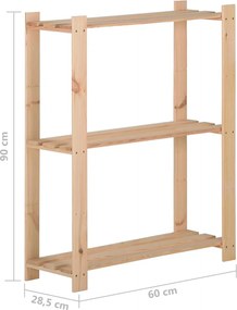 Úložný regál se 3 policemi 60 x 28,5 x 90 cm masivní borovice 327322