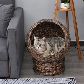 PawHut ratanový koš pro kočky útulná kočičí jeskyně z vodního hyacintu tmavě hnědá 50x42x60cm ideální do obývacího pokoje | Aosom.de