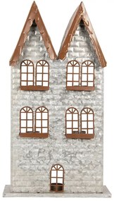 Šedý antik kovový svícen domek na 5 čajových svíček Gian - 30*13*54 cm