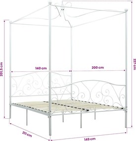 Rám postele s nebesy bílý kovový 140 x 200 cm 284471