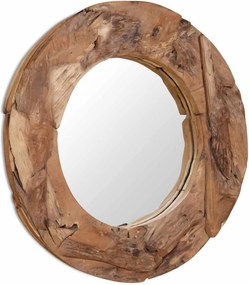Dekorativní zrcadlo, kulaté, teak, 80 cm 244561