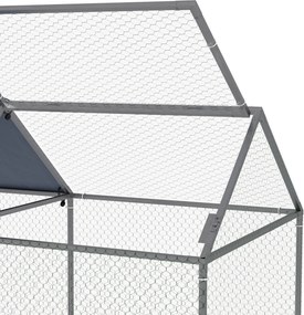 PawHut Malá Kotec pro Hlodavce s Ocelovou Konstrukcí, 1 Vrchními Dveřmi a 1 Fólií proti UV, pro Venkovní Zahradu 198x100x120 cm Stříbrná