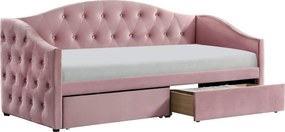 Postel s úložným prostorem, 90x200, růžová Velvet látka, ZASKA