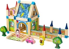 ECOTOYS Dřevěné kostky Domeček / 128 dílků / od 3 let