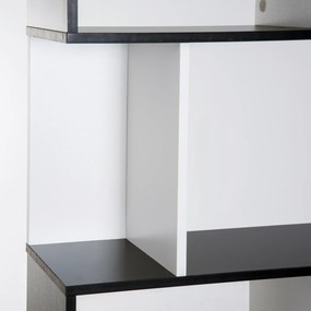 HOMCOM 5-patrová knihovna ve tvaru S, moderní design pro obývací pokoj a kancelář 60x24x184,5 cm Černá a bílá