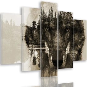 Obraz na plátně pětidílný Vlk Lesní zvířata Příroda - 100x70 cm