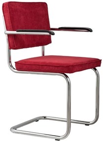 OnaDnes -20% Červená manšestrová jídelní židle ZUIVER RIDGE RIB s područkami