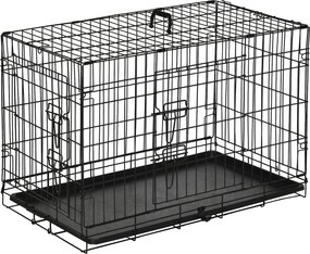 PawHut Psí Kotec Transportní Bedna Drátěný Kotec s Mřížkou pro Psí Box a Malá Zvířata Cestovní Box Skládací Kov Černá 75 x 48,5 x 53 cm | Aosom
