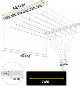 Erga Erga, stropní věšák na sušení prádla 7x80 cm, bílé, ERG-SEP-10SUSSUF0087P