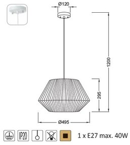 ACA DECOR Závěsné svítidlo PERU max. 40W/E27/230V/IP20, průměr 49,5cm