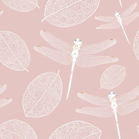Samolepící tapeta létající vážky v růžovém
