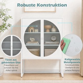 Costway Kovová komoda 85 cm Úložná skříňka s 2 dvířky z tvrzeného skla