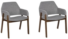 Sada 2 čalouněných jídelních židlí tmavé dřevo/ šedé ALBION Beliani