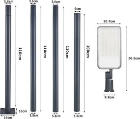 Brilagi-LED Venk. lampa se sloupem a kl. 4 m URBANLIGHT LED/200W/230V antr. IP65