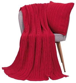 SCANquilt pletený pléd IMPERIAL copánky červená střední 130 x 200 cm