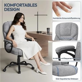 Kancelářská židle Yaheetech – šedá, 69 cm (šířka) × 71 cm (hloubka) × 110 cm – 119 cm (výška) (267499488554)