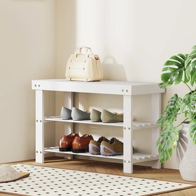 HOMCOM Bambusová botníková lavička se sedadlem, 3-patrový organizér na boty pro 6 párů do předsíně, obývacího pokoje nebo ložnice 70x28x45 cm Bílá