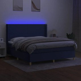 Box spring postel s matrací a LED modrá 160x200 cm textil 3138731