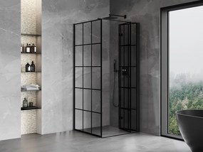 Mexen Mist-F T, 1-křídlý ​​skládací sprchový kout pravý 110 x 110 cm, čiré sklo-černá mřížka, 8A6T-110-110-70-77-P