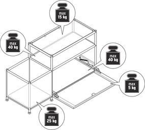 Tchibo - Nízká kovová skříňka »Cn3« s výklopnými dvířky a skleněnou deskou - barva: šedá