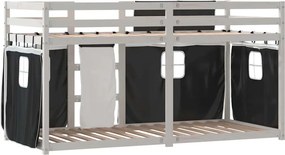 Dětská patrová postel se závěsy bílá a černá 80x200 cm borovice 3283901