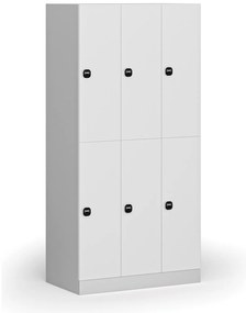 Šatní skříňka S1 s úložnými boxy, 6 boxů, 1850 x 900 x 500 mm, RFID zámek, laminované dveře, bílá