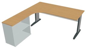 Sestava stolu a skříně pravá 180 cm - Hobis Cross CE 1800 H P Dekor stolové desky: buk, Dekor lamino podnože: šedá, Barva nohou: černá