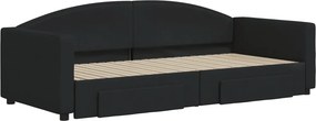 Válenda s přistýlkou a zásuvkami černá 90 x 200 cm textil 3197226