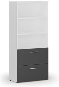 Skříň se zásuvkami pro závěsné složky PRIMO WHITE, 800 x 420 x 1781 mm, bílá/grafit