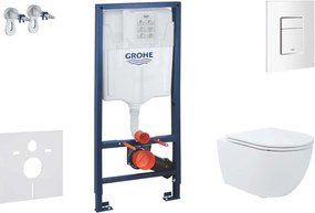 SANITINO - Set předstěnové instalace, klozetu Oudee a Slim sedátka softclose, tlačítko Skate Cosmopolitan, alpská bílá SANI11BA3116