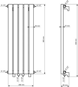 Gamma Verto, topné těleso 296x800 mm, 303 W, bílá matná, GMA-VER-80296-WH