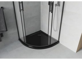 Mexen Rio půlkruhový sprchový kout 90 x 90 cm, Vzor jinovatky, Černá + sprchová vanička Flat, Černá - 863-090-090-70-30-4170B