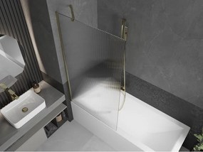 Mexen Next, vanová zástěna 1-křídlová 90 x 150 cm, fixní křídlo, 6 mm sklo s pruhy, zlatý lesklý profil, 895-090-000-00-09-50