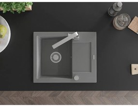 Mexen Enzo, granitový dřez 576x465x174 mm, 1-komorový a chromová baterie Rita, šedá, 6506-71-670300-00